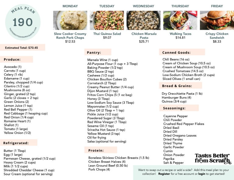 Meal Plan (190) | - Tastes Better From Scratch